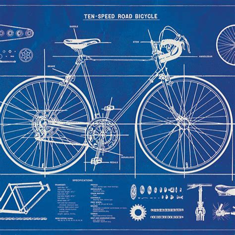Bicycle Blueprint Flat Wrap Bonsai Paper Co