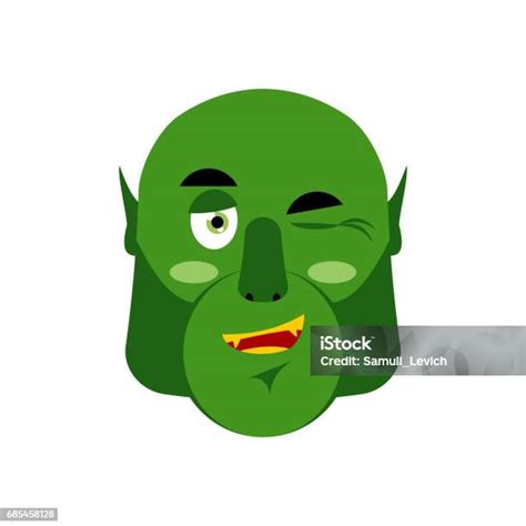사람 잡아 먹는 귀신 Emoji 윙크 고 블 린 행복 한 감정을 격리입니다 녹색 괴물 얼굴 거인에 대한 스톡 벡터 아트 및 기타
