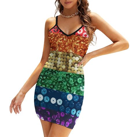 Sequin Print Pride Flag Evening Party Dresses Midi Sexy Dress Female