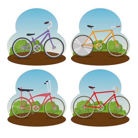 Free Vector Set Bicycle In Natural Landscape