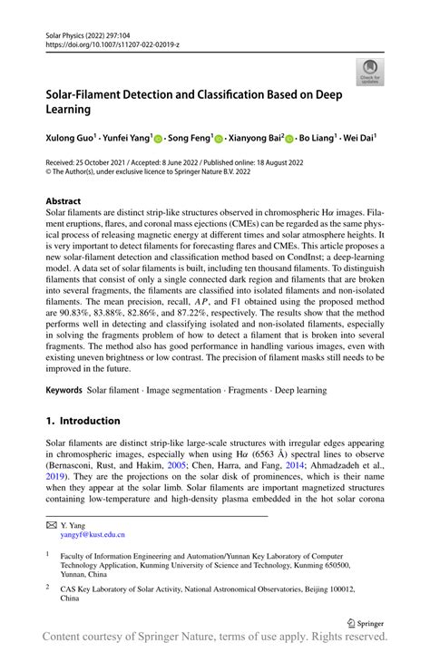 Solar Filament Detection And Classification Based On Deep Learning Request PDF