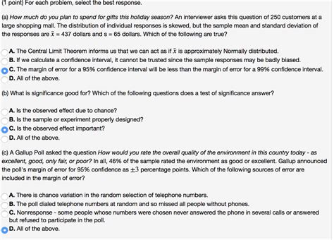 Solved 1 Point For Each Problem Select The Best Response