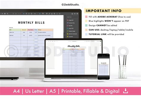 Editable Monthly Bill Tracker Printable Tracker Payment Etsy UK