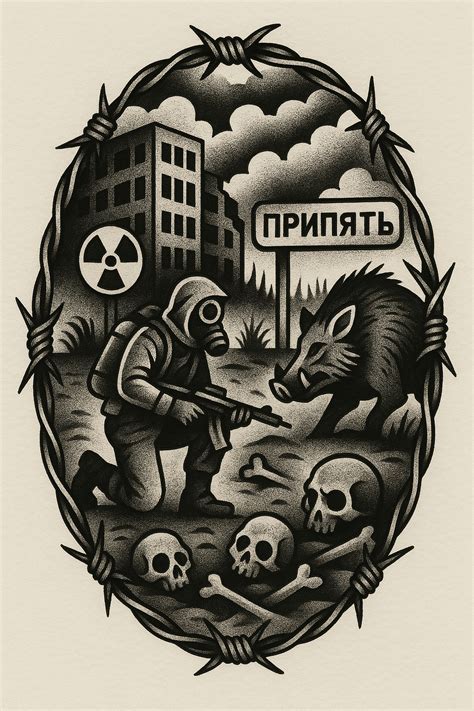 Prypeć Czarnobyl Postapokalipsa Mutant Tatuaż Stalker Radioaktywny
