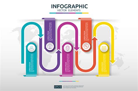 6 단계 Infographic입니다 타임 라인 3d 종이 화살표 링크 요소와 디자인 서식 파일 비즈니스 개념 옵션입니다 콘텐츠