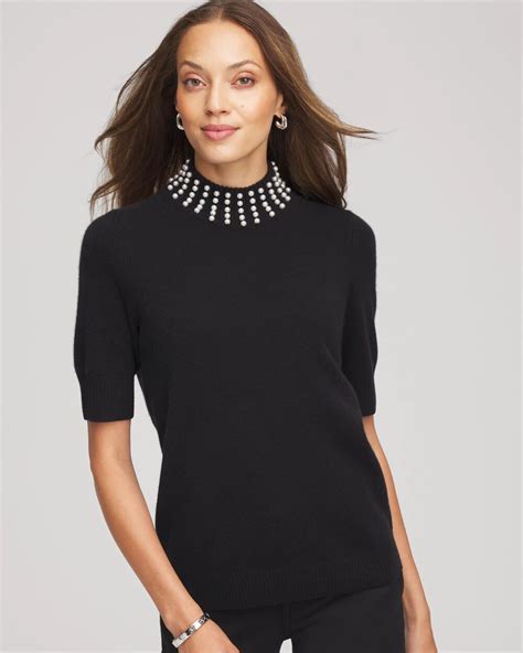 Cashmere Pearl Mockneck Sweater Black Chicos