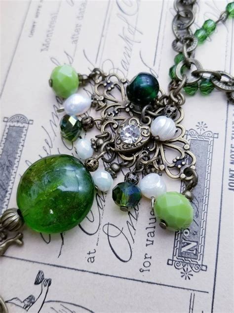 Antique Assemblage Necklace Bee Pendant Necklace Green Etsy