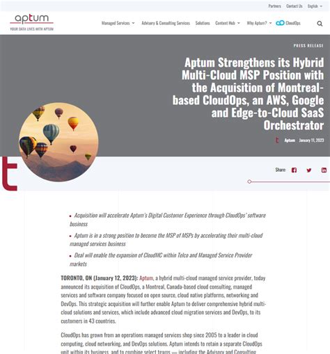 Cloudops Aptum Strengthens Its Hybrid Multi Cloud Msp Position With The Acquisition Of