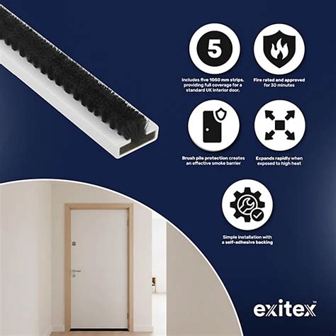 Exitex Intumescent Fire And Smoke Door Seal Strips 5 Pack 1050mm X