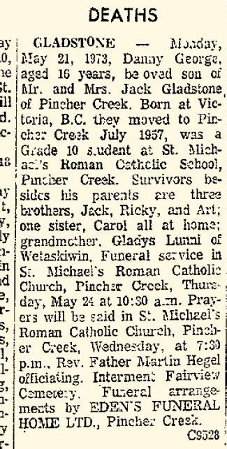Daniel George “danny” Gladstone 1957 1973 Find A Grave Memorial