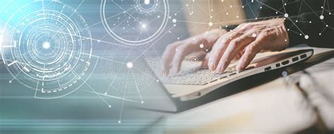 Hands Typing On Laptop Keyboard Panoramic Banner Stock Image Image