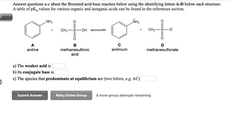 SOLVED: Answer questions a-c about the Bronsted acid-base reaction below using the identifying ...