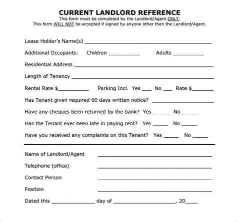 Free 9 Sample Landlord Reference Templates In Pdf Ms Word