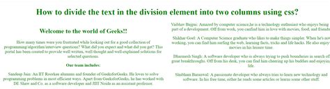 How To Divide Text Into Two Columns Layout Using Css Geeksforgeeks