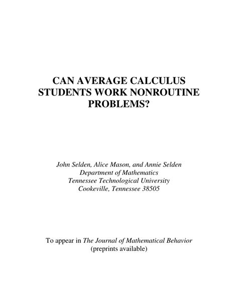 Pdf Can Average Calculus Students Work Nonroutine Problems Pdf Can Average Calculus Students Work Nonroutine Problems