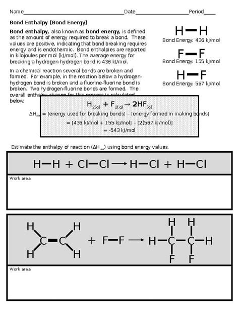 Bond Energy Worksheet By Animated Chemistry Tpt