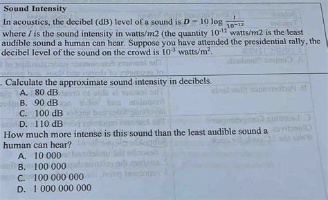 solved sound intensity in acoustics the decibel db level of a sound