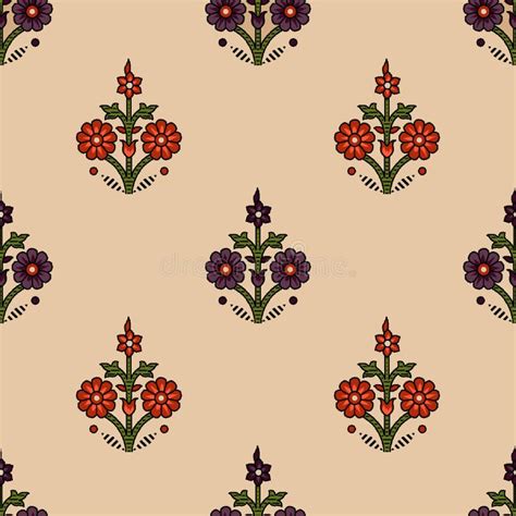 Mughal Floral Motif Bunch Black Background Pattern Stock Illustration
