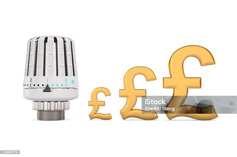 히터 온도 조절기와 기호 영국 파운드 흰색 배경에 격리된 3d 그림 통화에 대한 스톡 사진 및 기타 이미지 통화 3차원 형태 라디에이터 Istock