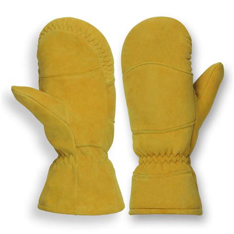 High Quality Suede Deerskin Tan Winter Mittens American Fur