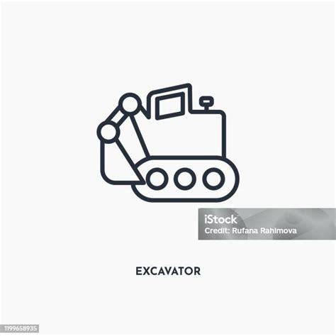 挖掘機輪廓圖示簡單的線性元素圖示白色背景上的隔離線挖掘機圖示細描邊符號可用於 Web移動和 Ui向量圖形及更多交通方式圖片 Istock