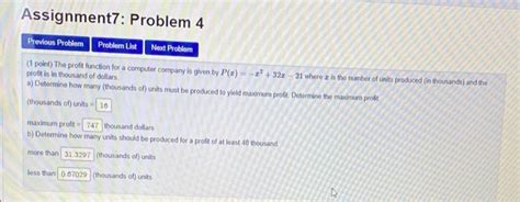 Solved Assignment7 Problem 3 Previous Problem Problem List