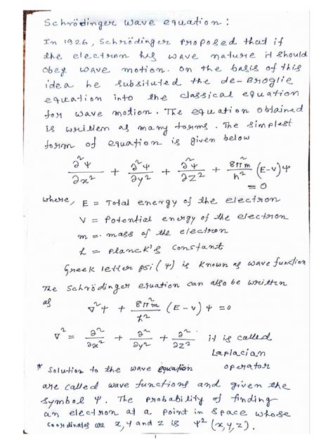 Schrodinger Wave Equation Pdf