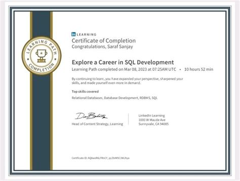 Career Development Linkedinlearning Sql Satyam Sanjay Saraf