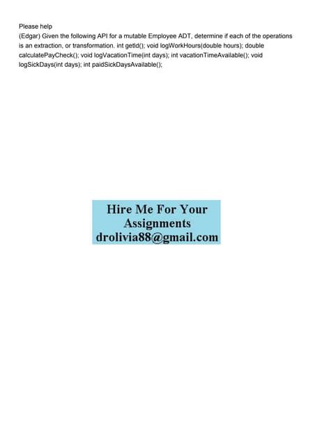 Please Help Edgar Given The Following Api For A Mutable Empdf