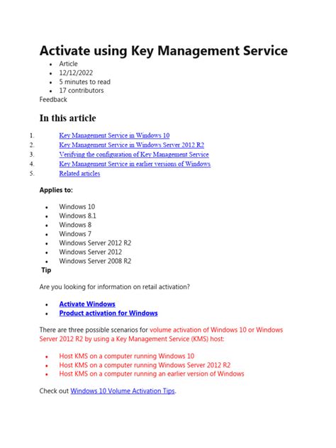 Activate Using Key Management Service Pdf Microsoft Windows Windows 10