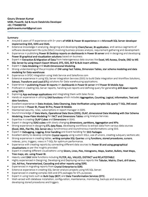 Gouru Shravan Kumar Msbi Azure Powerbi Sql Pdf Microsoft Sql Server Databases