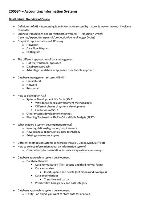 Accounting Information Systems Notes Acct3001 Accounting