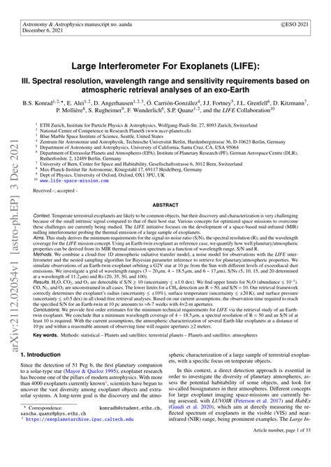 Pdf Large Interferometer For Exoplanets Life Iii Spectral Resolution Wavelength Range And