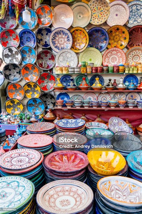 Retail Store Of Traditional Moroccan Porcelain Plates And Dishes