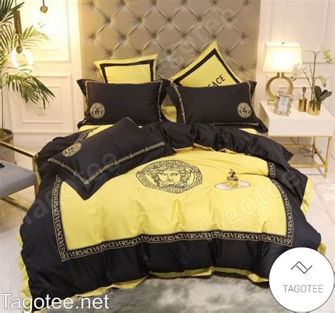Versace Medusa Logo Black And Yellow Bedding Set Tagotee