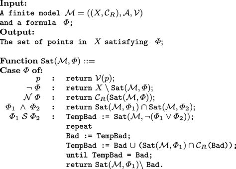 Sketch Of The Model Checking Algorithm For Computing The Set