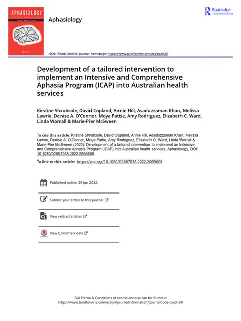 Development Of A Tailored Intervention To Implement An Intensive And Comprehensive Aphasia