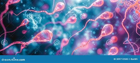 Detailed Microscopic View Of Human Sperm Cells Swimming Actively