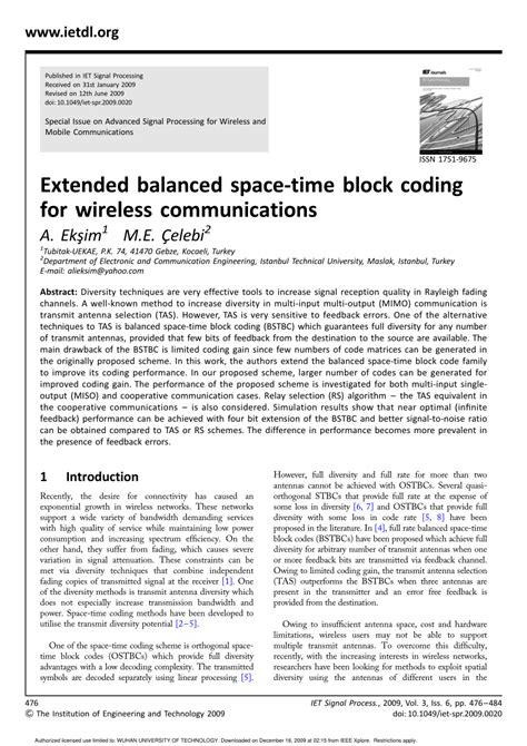 Pdf Extended Balanced Space Time Block Coding For Wireless Communications