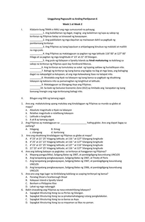Summative Test In Araling Panlipunan 3 Worksheet Summative Test Eroppa