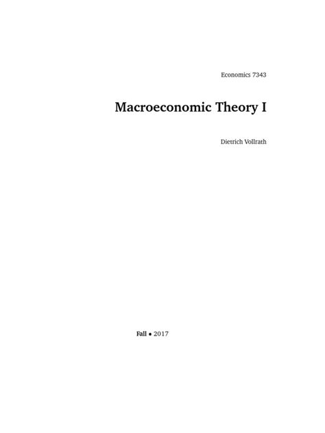 Macroeconomic Theory I Vollrath Lecture Notes Pdf Production