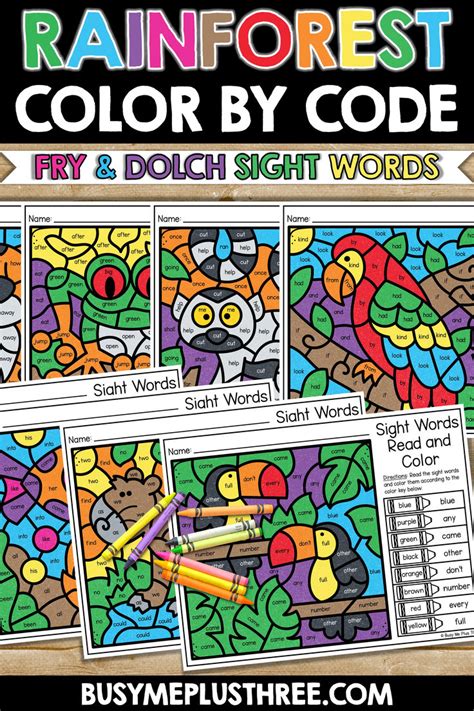 Rainforest Color By Code Sight Words No Prep Coloring Sheets