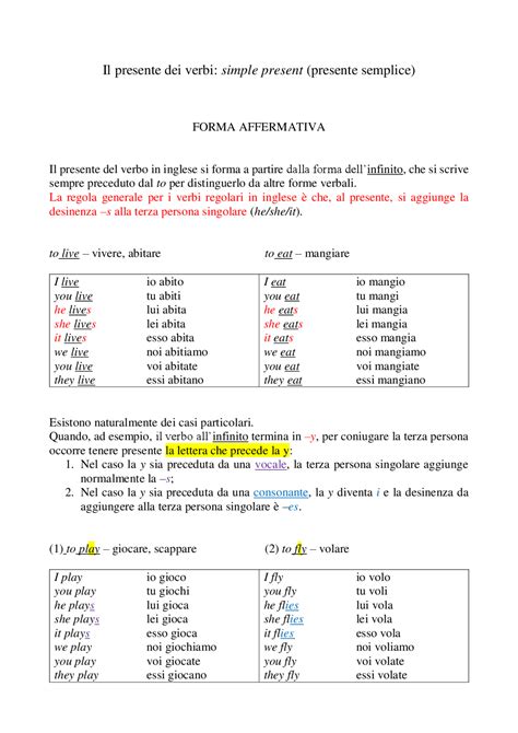 Appunti Di Lingua Inglese Per Principianti Simple Present Docsity