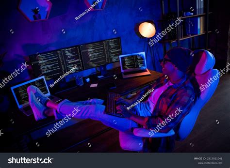 Full Body Profile Photo Hacker Guy Stock Photo 2213011041 Shutterstock