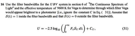 16 Use The Filter Bandwidths For The Ubv System In