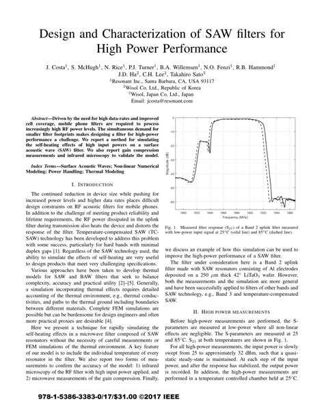 PDF Design And Characterization Of SAW Filters For High Power Performance