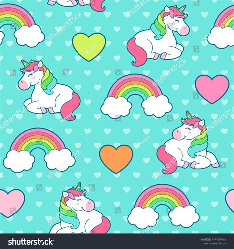 Cute Unicorn Rainbow Heart Seamless Pattern Stock Vector Royalty Free