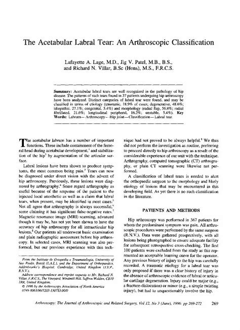 Pdf The Acetabular Labral Tear An Arthroscopic Classification