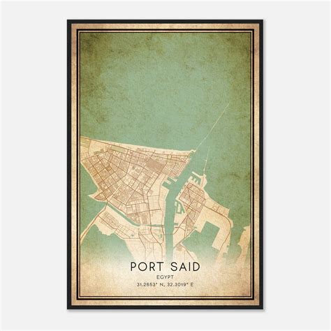 Vintage Port Said Egypt Map Poster Port Said City Road Wall Art Print