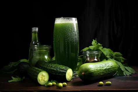 Premium Photo Glass Of Fresh Cucumber Juice On Dark Background